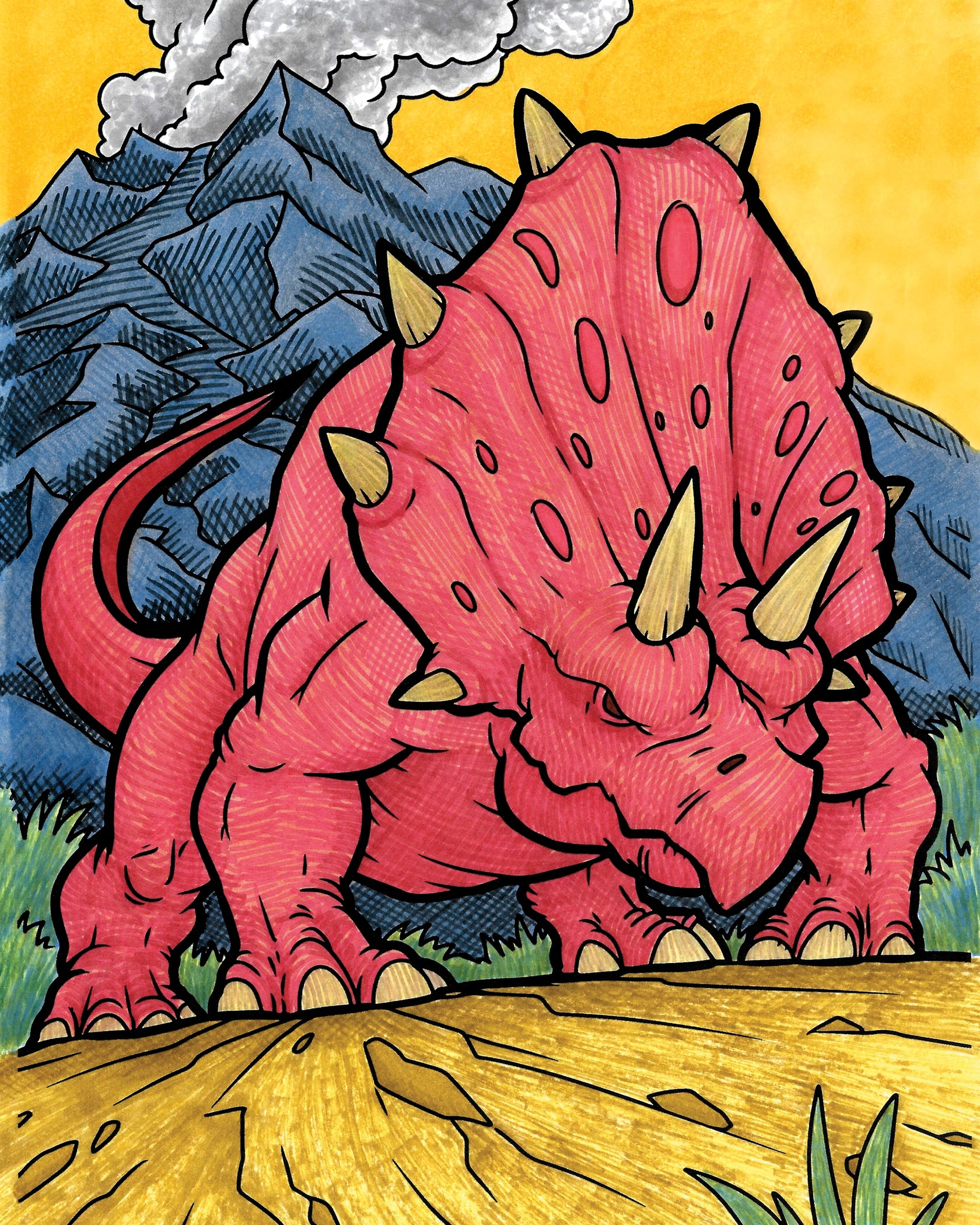 Set of 3, 18x24 Kids Dinosaur Coloring Posters: Jurassic King, Tricera